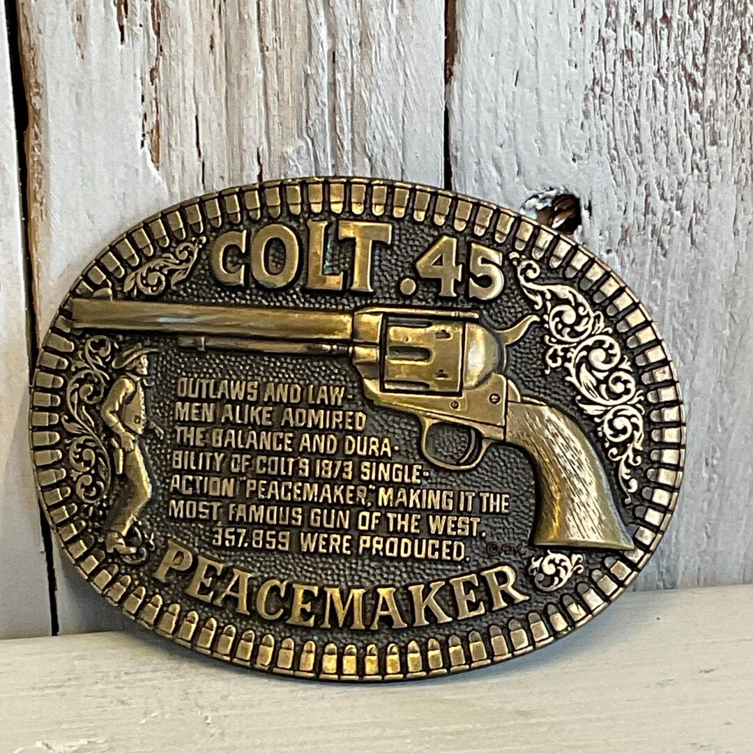 1979 Colt 45 Peacemaker Belt Buckle Award Design Medals Solid Brass NOS ...
