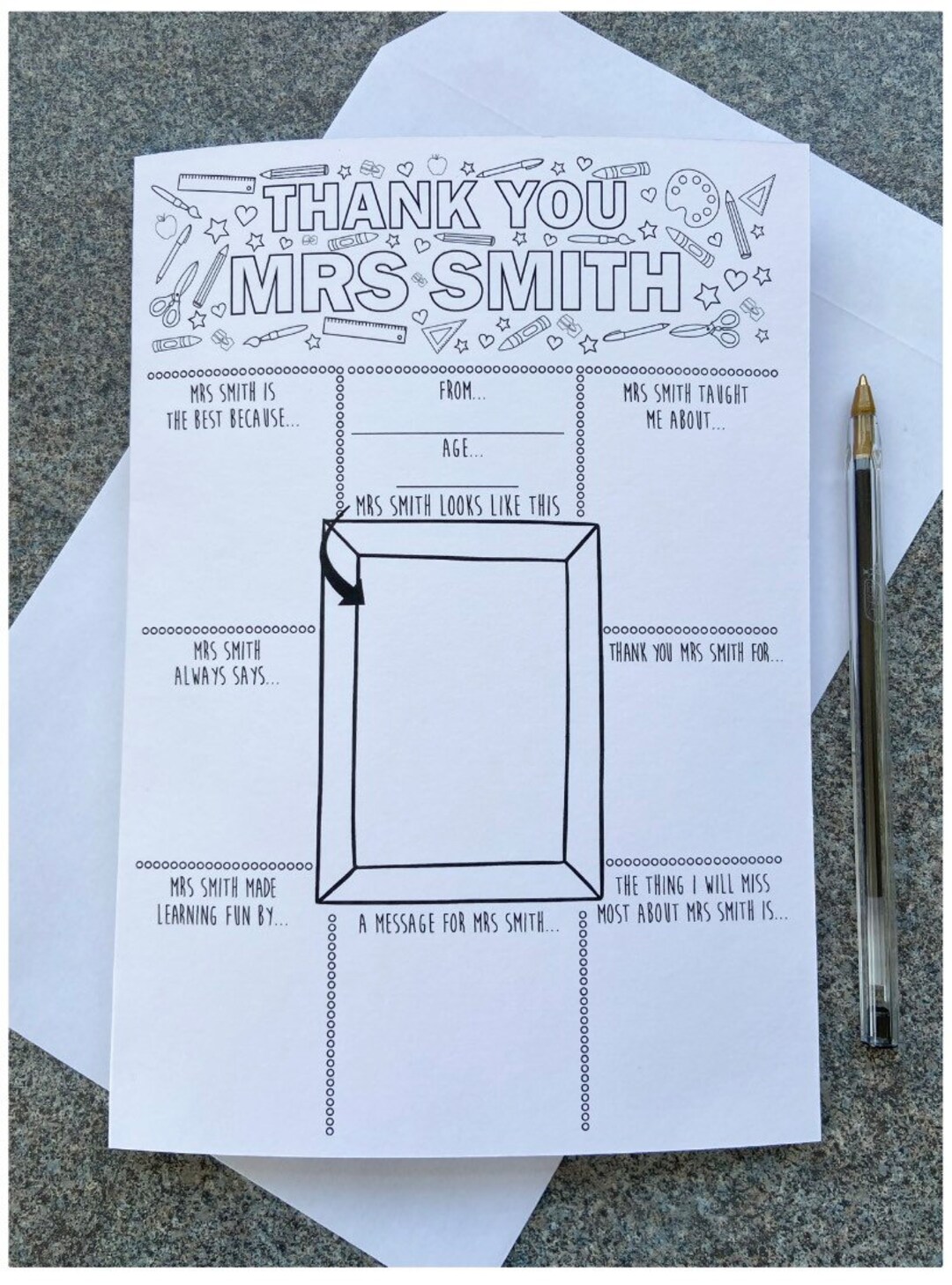 Teacher Fill in the Blanks End of Year Thank You Card - Etsy