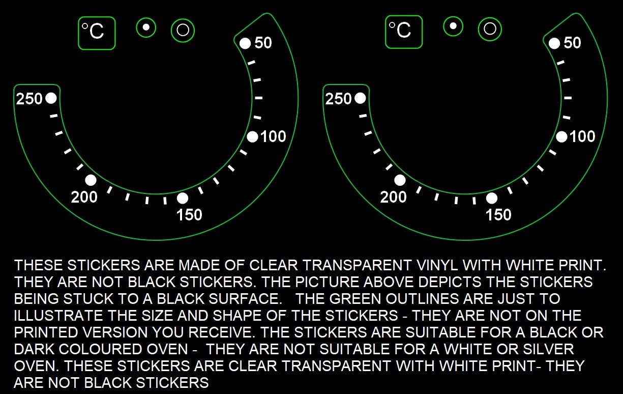Pair of OVEN TEMPERATURE Sicker Decals With Numbers 50-250 Subdivided ...