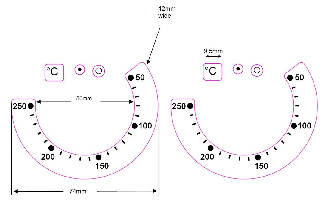 Pair of OVEN TEMPERATURE Sicker Decals With Numbers 50-250 Subdivided ...