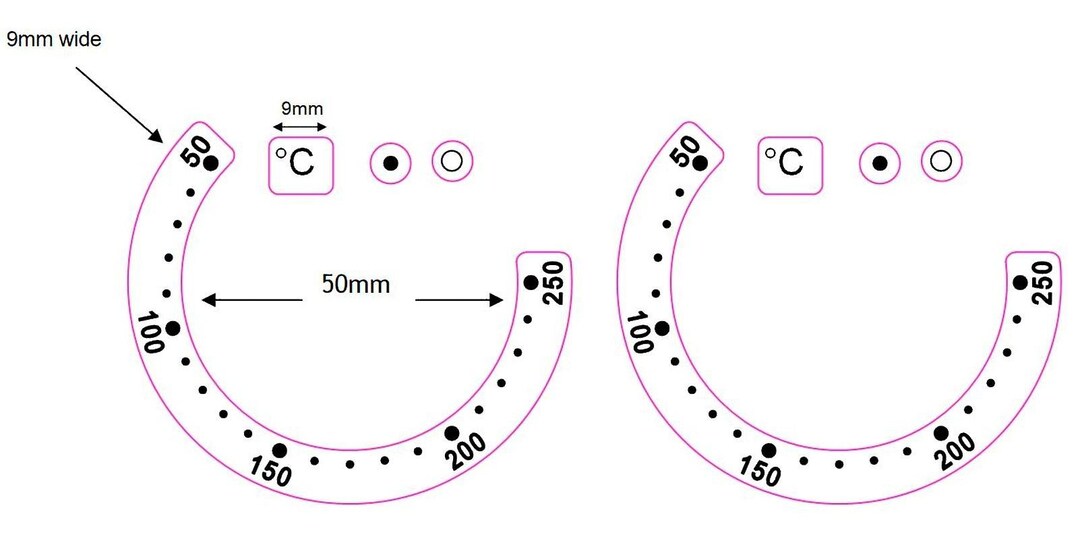 Counter Anti Clockwise. Two Oven Temperature Dials Wrap Around Numbers ...