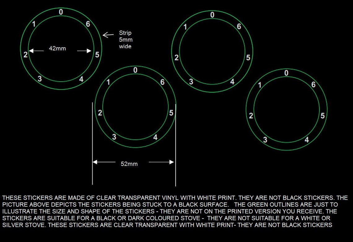 Stove Stickers for Cooker Top Hob Dial Knob Numbers 1- 6 ANTI Clockwise ...