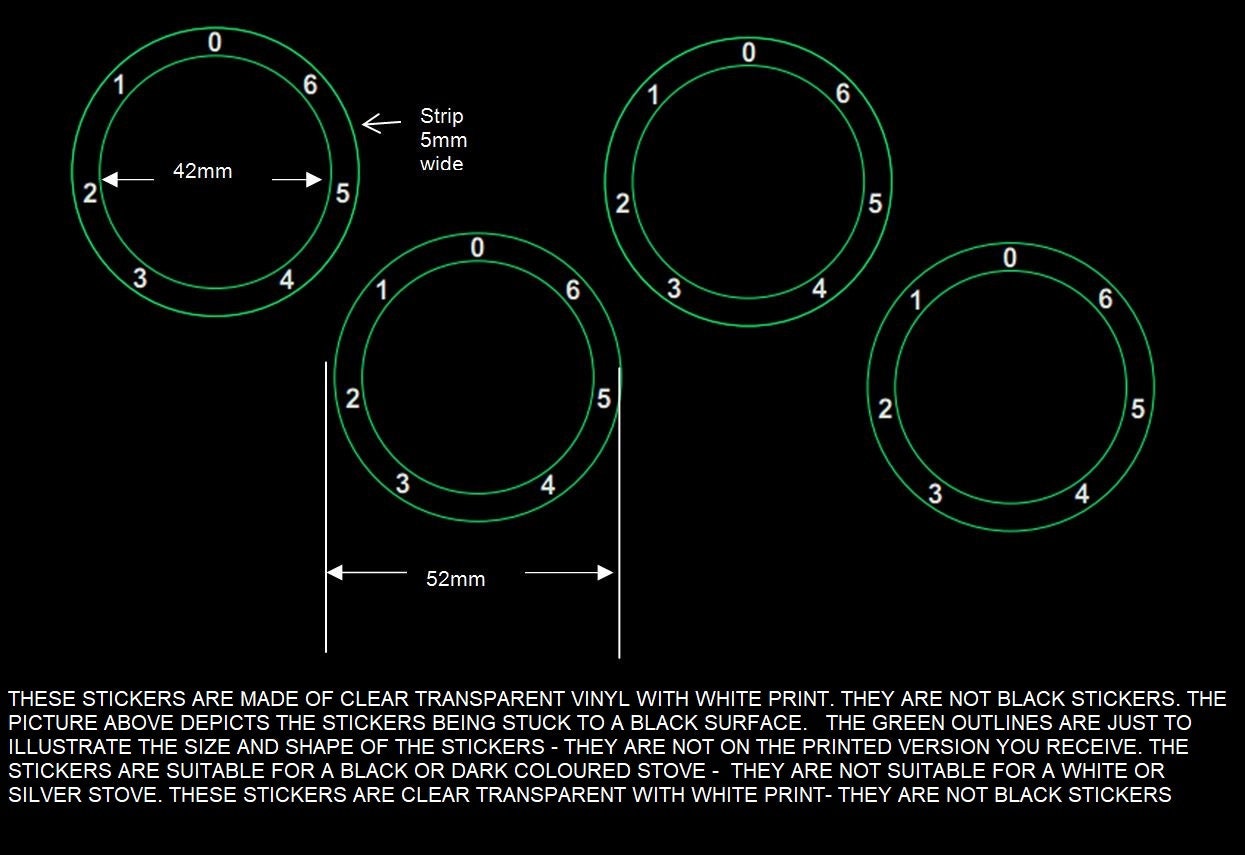 Stove Stickers for Cooker Top Hob Dial Knob Numbers 1- 6 ANTI Clockwise ...