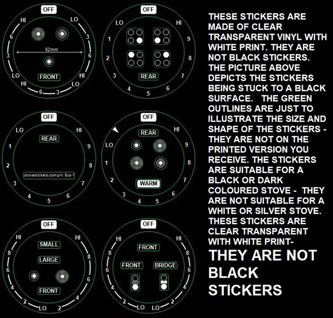 American Cooker Set of 6 Assorted Stove Dials 4 Ring Cooktop | Etsy UK