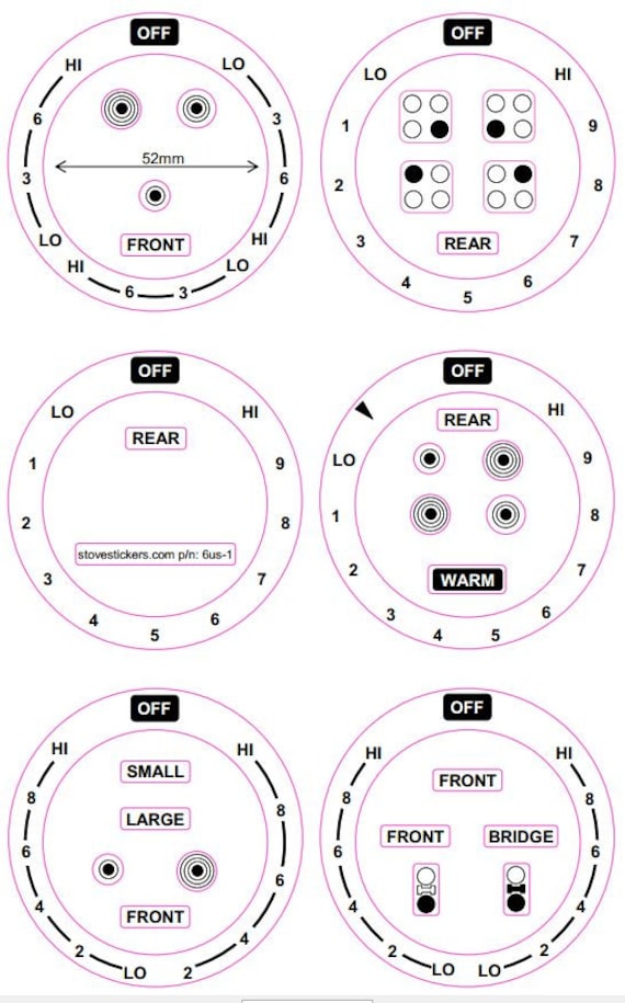 American Cooker Set of 6 Assorted Stove Dials 4 Ring Cooktop | Etsy UK