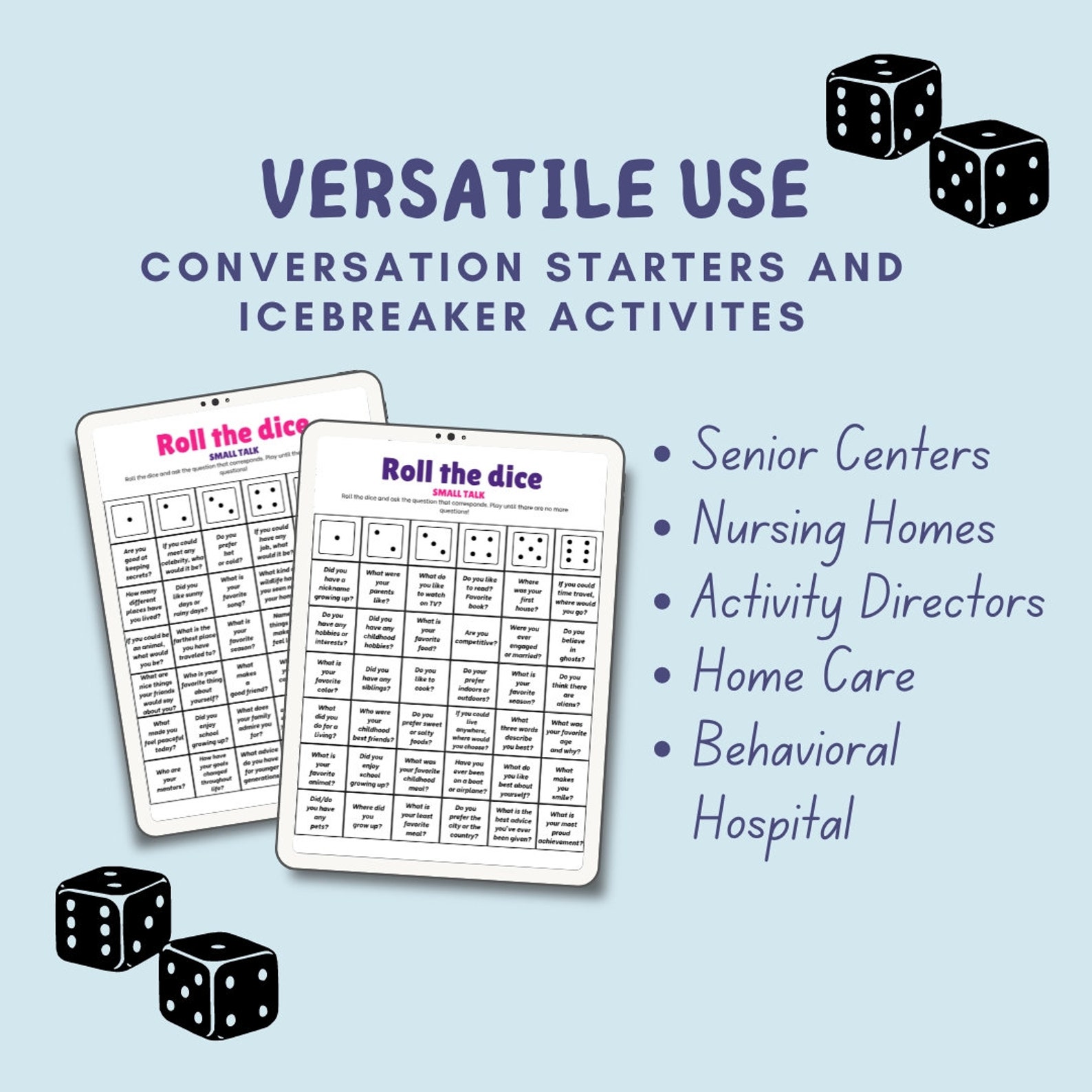 Small Talk, Dementia Games, Icebreaker, Conversation Prompts, Roll the ...