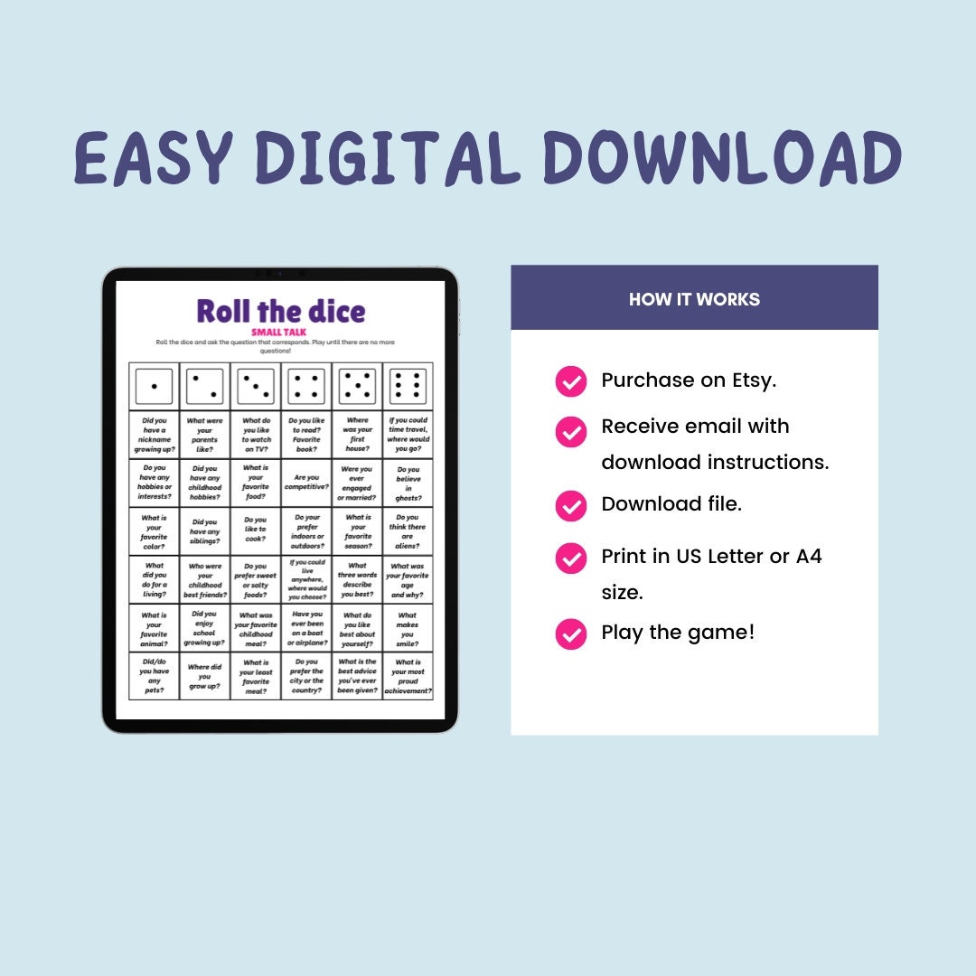 Small Talk, Dementia Games, Icebreaker, Conversation Prompts, Roll the ...