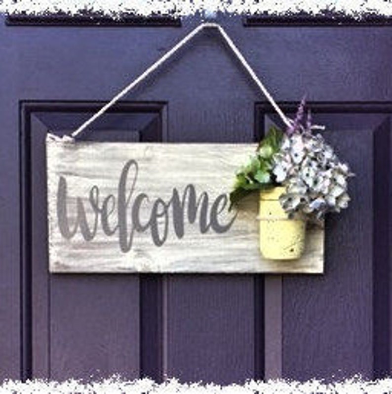 Wood Welcome Sign and Mason Jar Door Hangers Flowers Wall Flowers - Etsy