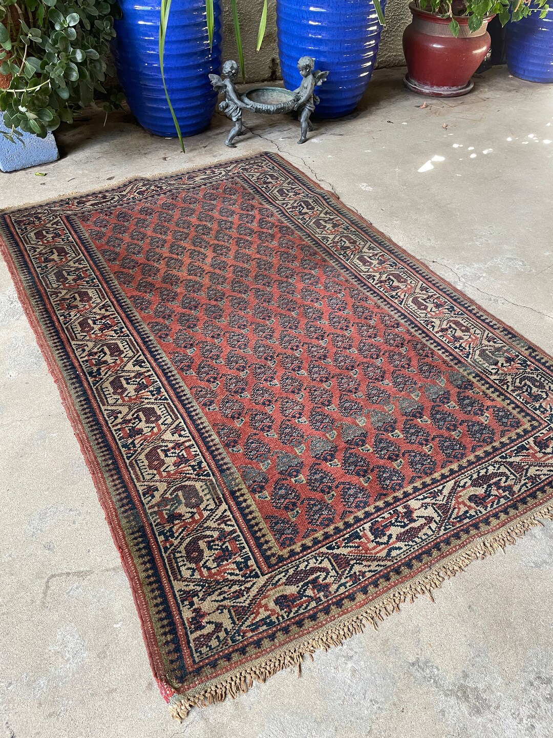 3x5 Antique Wool Rug / Small Vintage Area Rug / Handwoven Bathroom ...