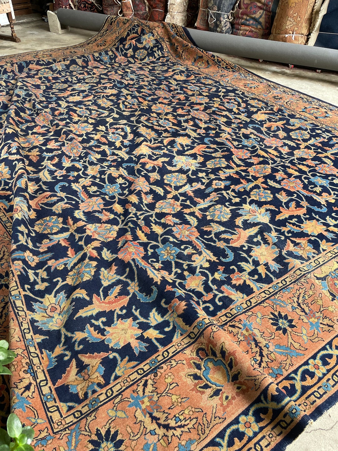 11x15 Navy and Peach Pink Vintage Rug / Large Antique Rug / Handmade ...