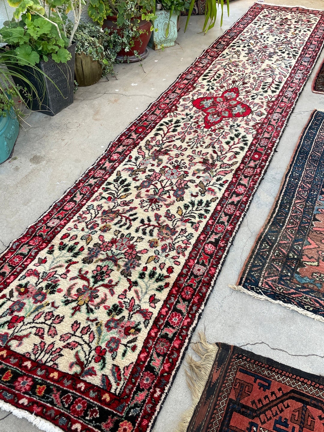 2'8 X 13'2 Skinny Vintage Floral on Ivory Ground Runner #2104 / 3x13 ...