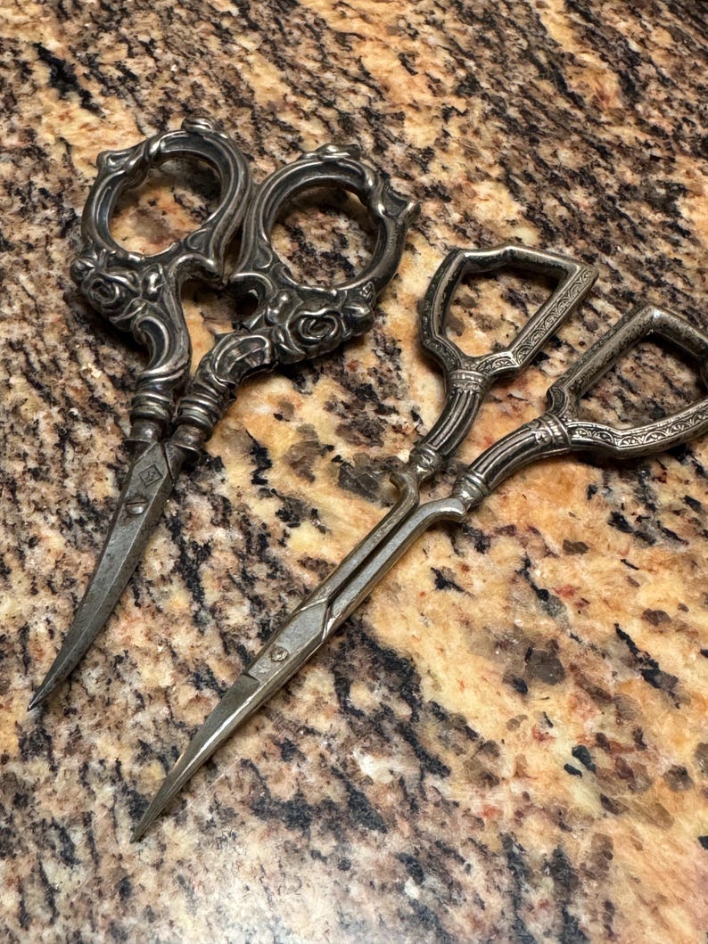Antique Art Nouveau Sewing Scissors Pair • Sterling Silver Handles ...