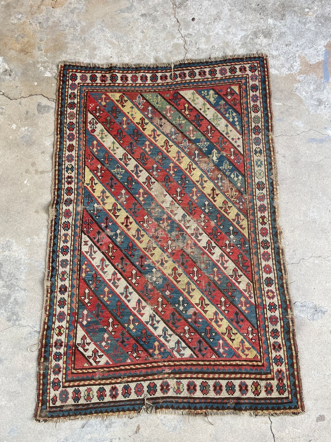 Antique Worn Tribal Rug / 3'6 X 5'4 Antique Caucasian - Etsy