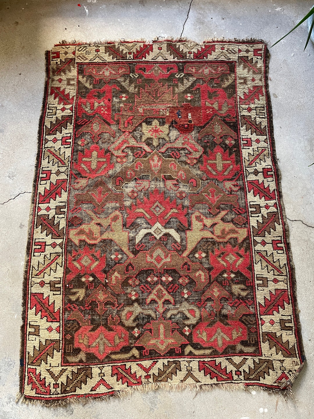 19th Century Worn Rug / 3'4 X 4'9 Antique Caucasian Rug #3041 - Etsy