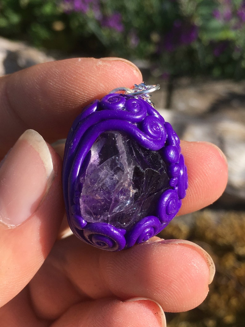 Enchanting Purple Clay And Amethyst Amulet | Etsy