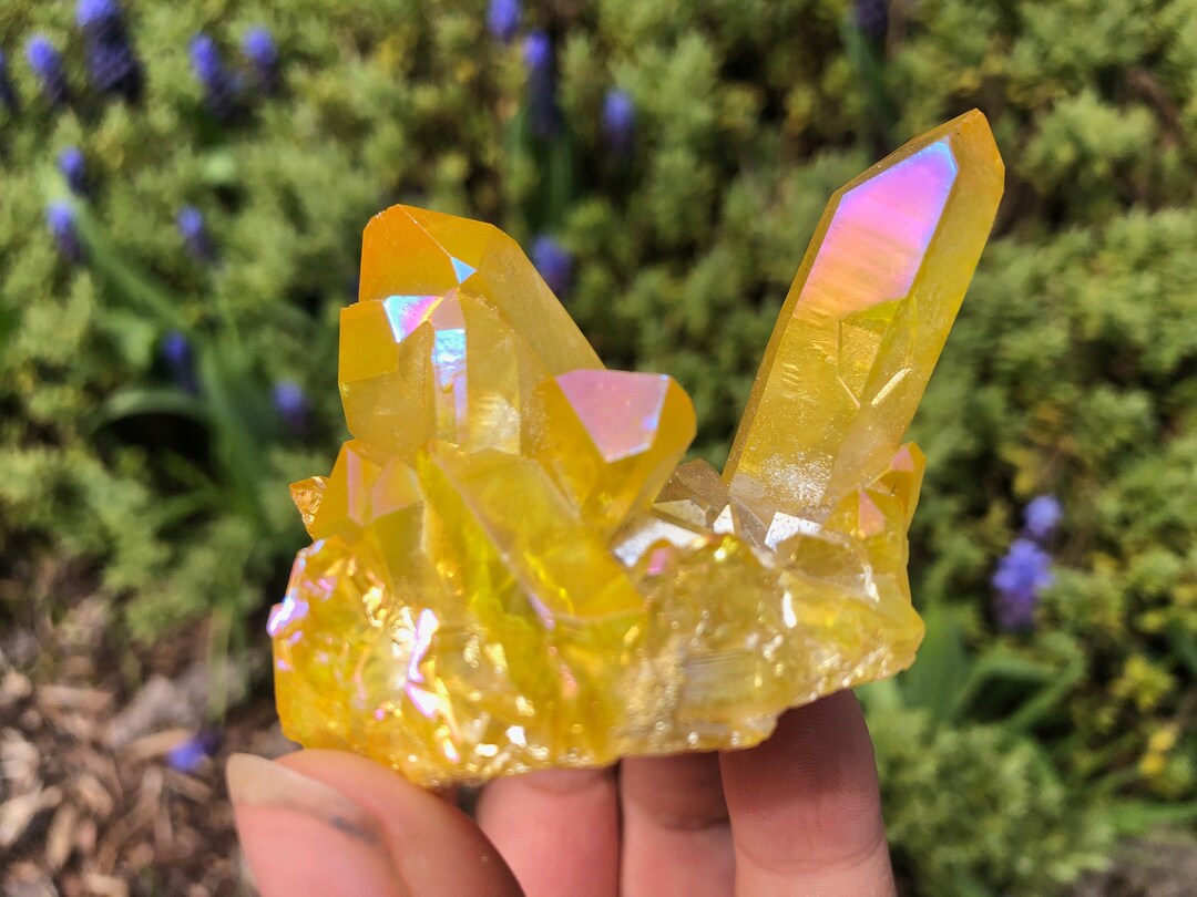 Sparkling Yellow Flame Aura Quartz Cluster - Etsy