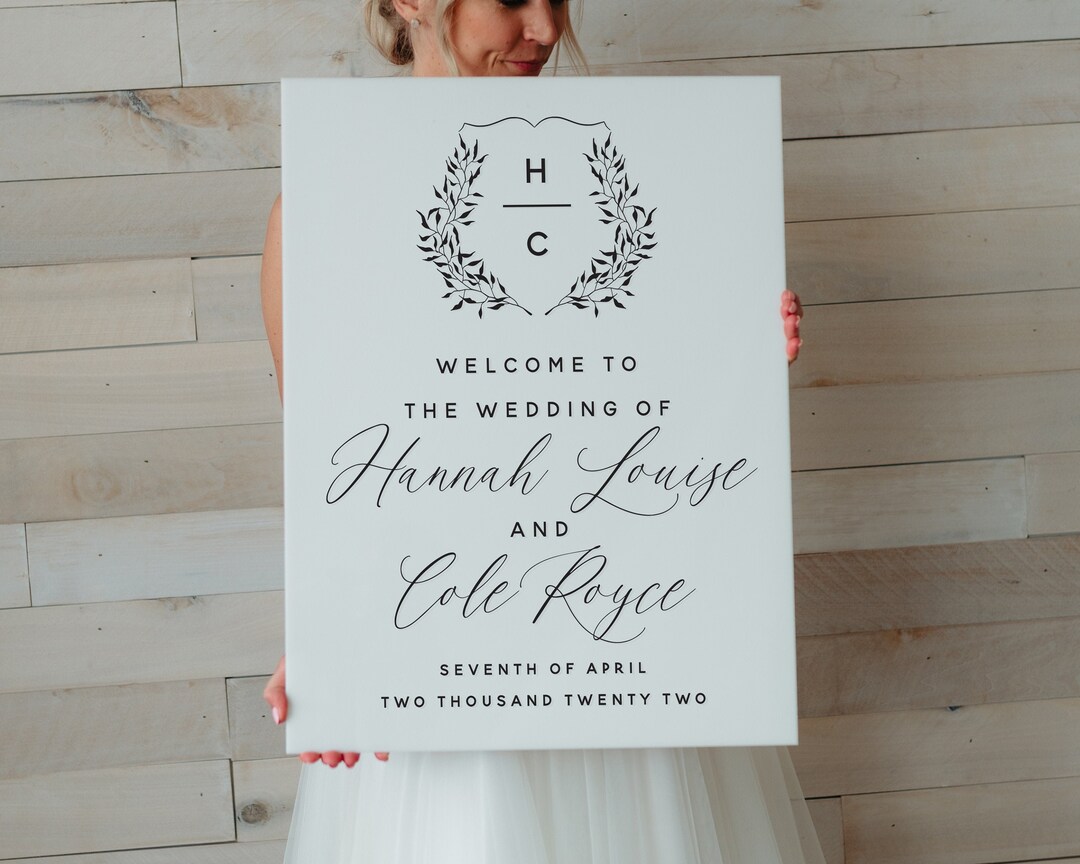 Acrylic Wedding Welcome Sign With Floral Crest, Modern Decor, Clear ...