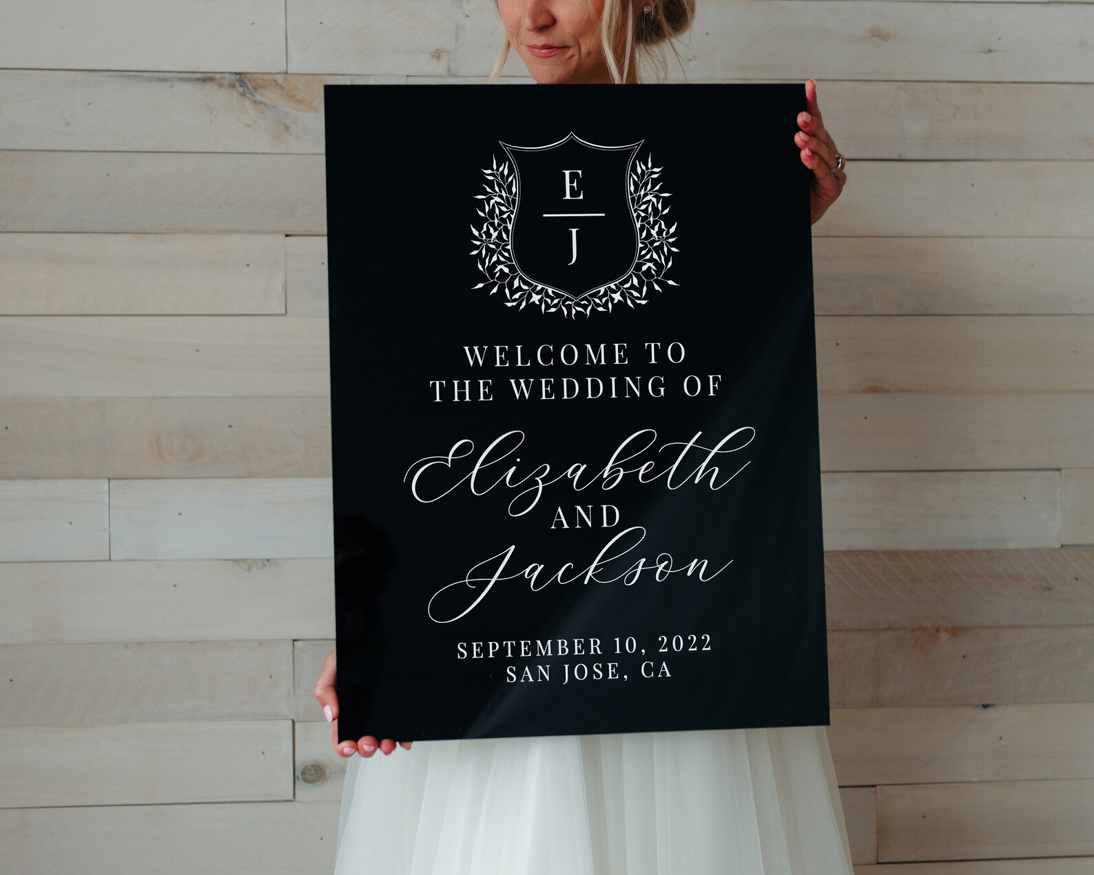 Acrylic Wedding Welcome Sign With Floral Crest, Modern Decor, Clear ...
