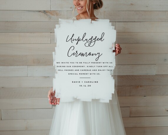 Acrylic Wedding Unplugged Ceremony Sign with Names and Date | Etsy