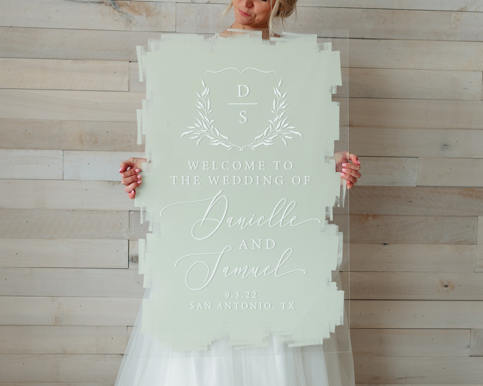 Acrylic Wedding Welcome Sign With Floral Crest, Modern Decor, Clear ...