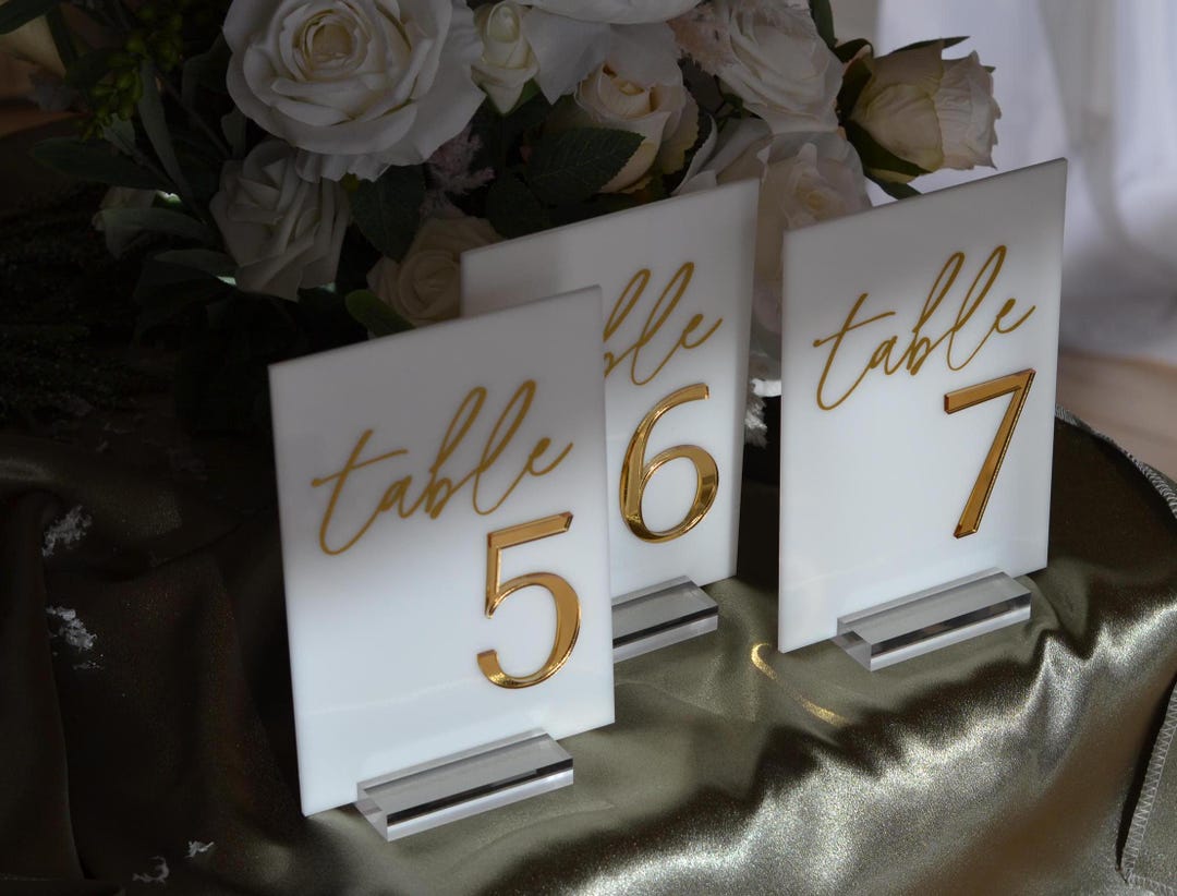 White Acrylic Wedding Table Numbers - Gold Mirror, 3D Sign - Etsy