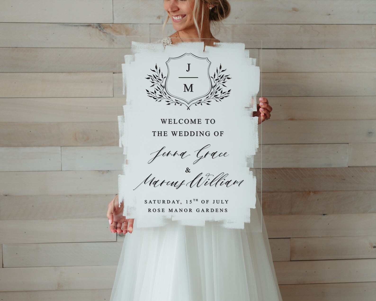 Acrylic Wedding Welcome Sign With Floral Crest, Modern Decor, Clear ...