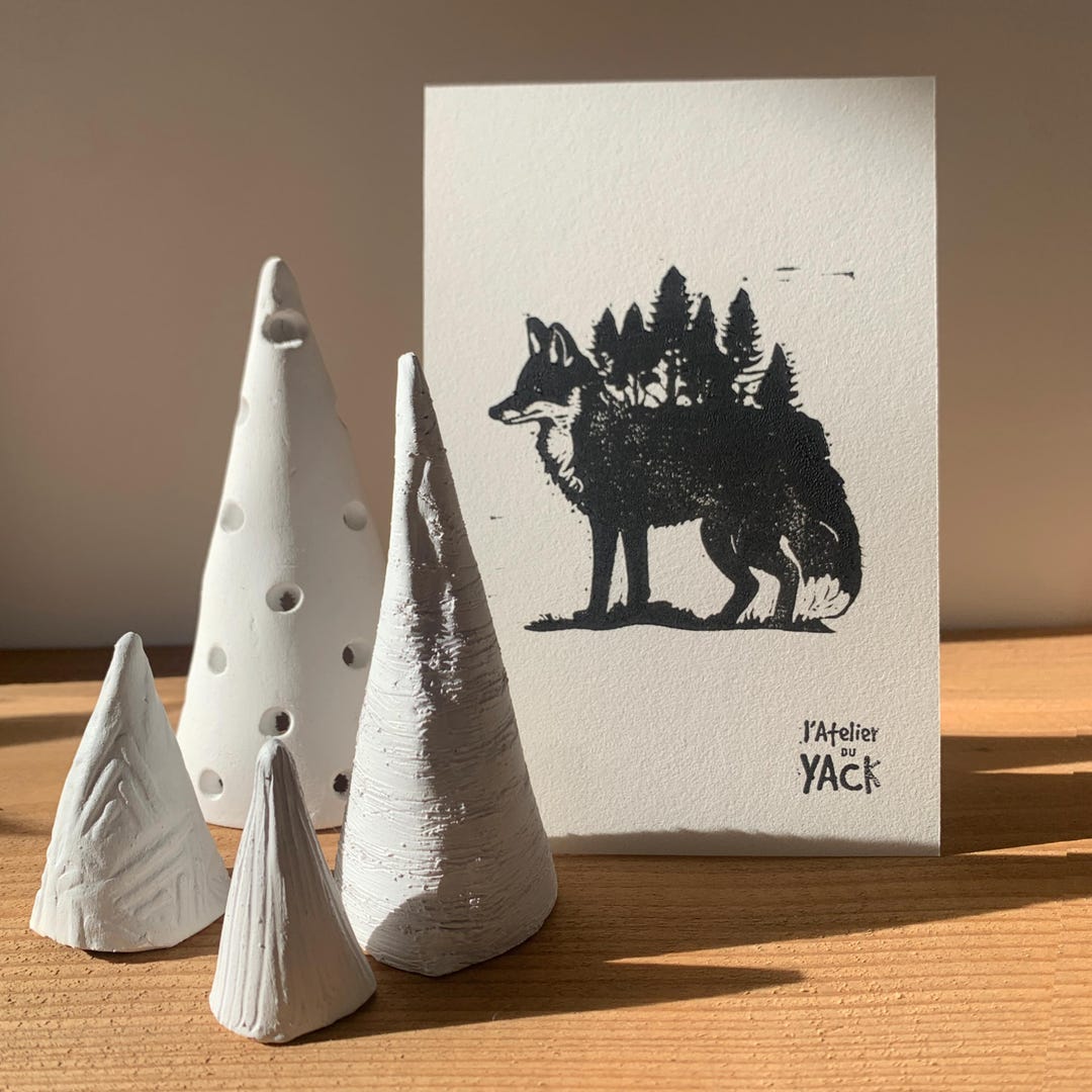 A4 Handmade Linocut “fox Refuge” – Linoprint Poster – Animal ...