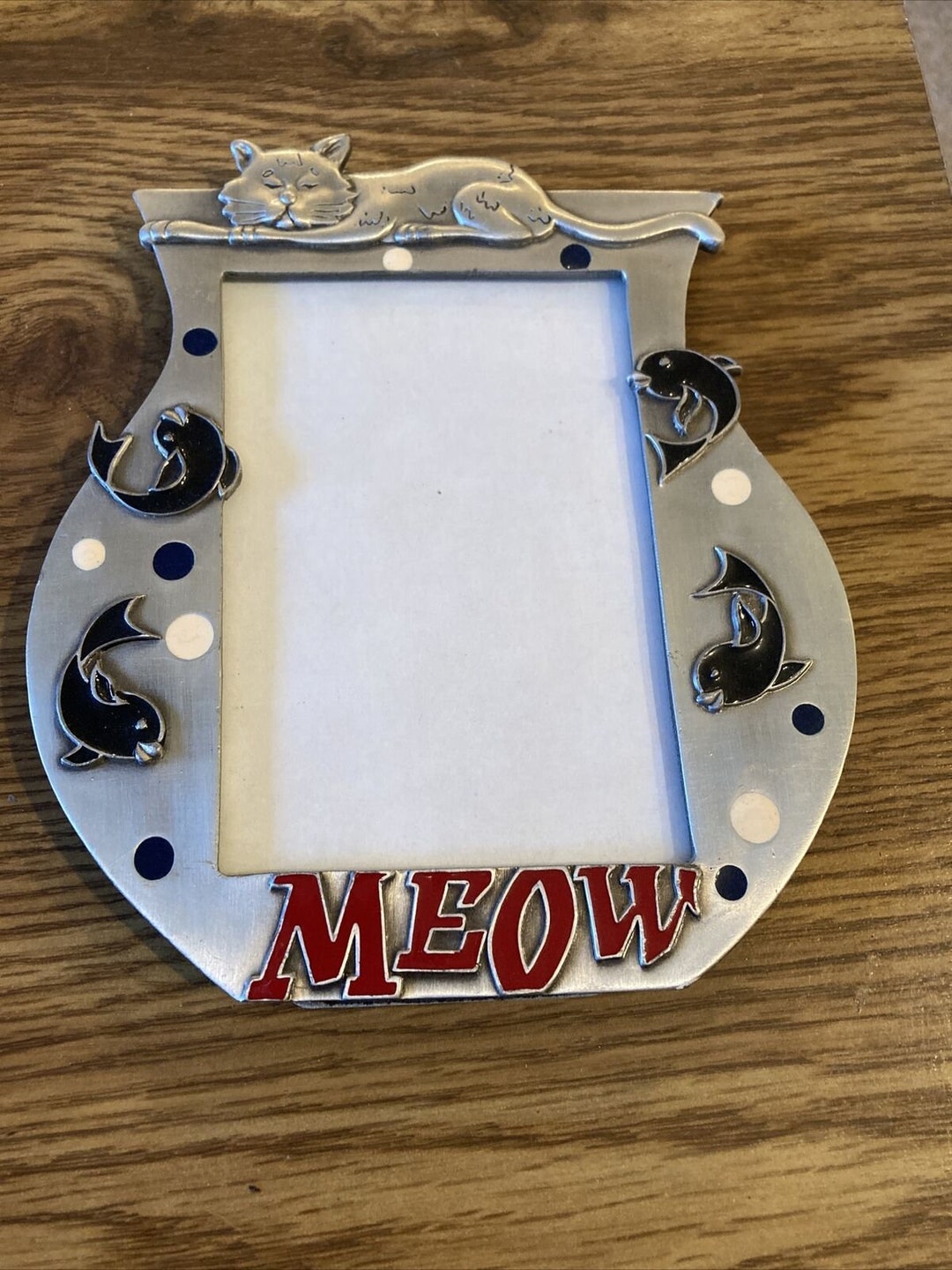 Vintage Pewter Metal Kitty Cat With Fishies Picture Frame MEOW - Etsy