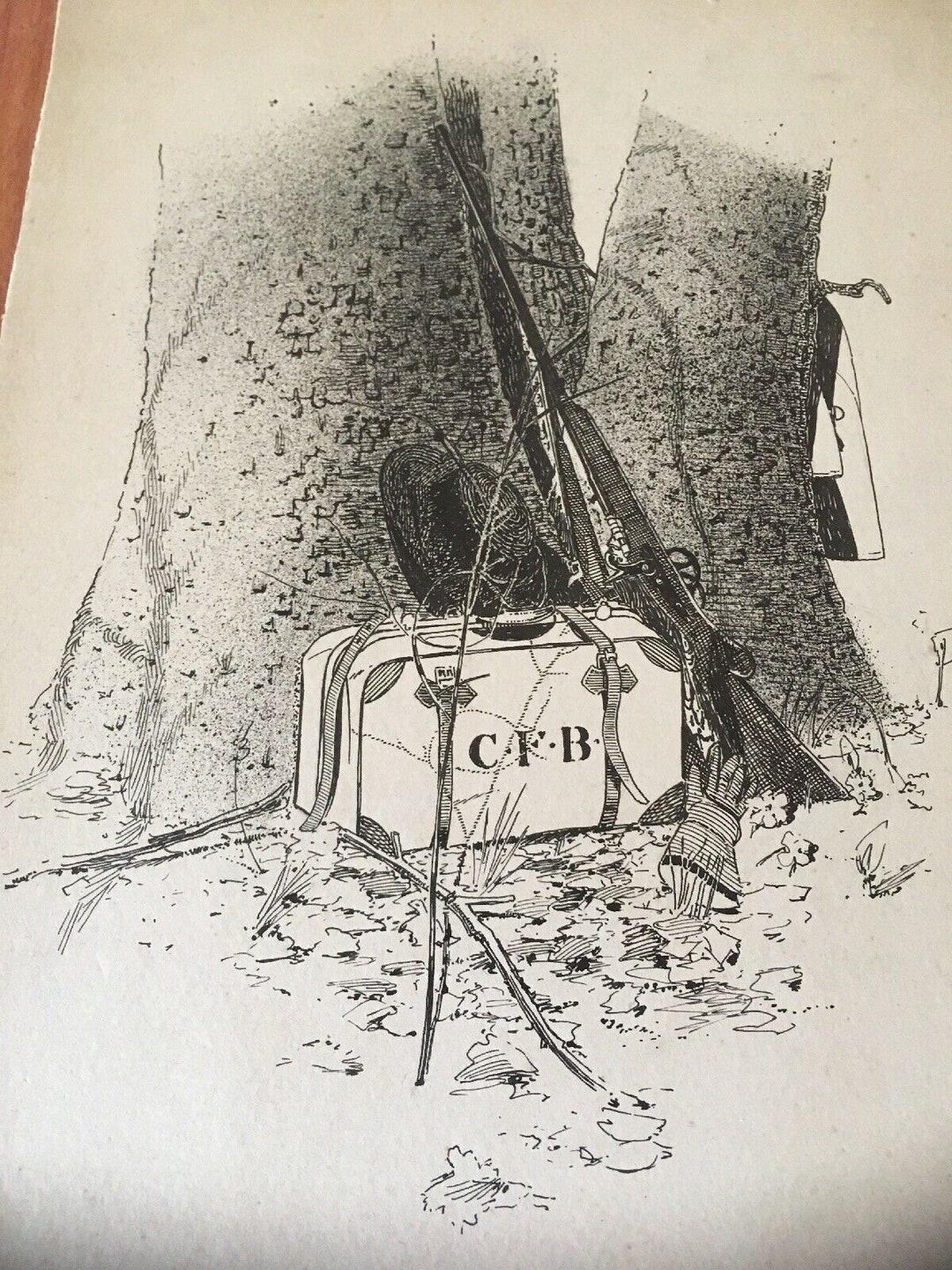 Vintage Print, Charles Fredrick Brisley Suitcase, Hat & Rifle, on ...