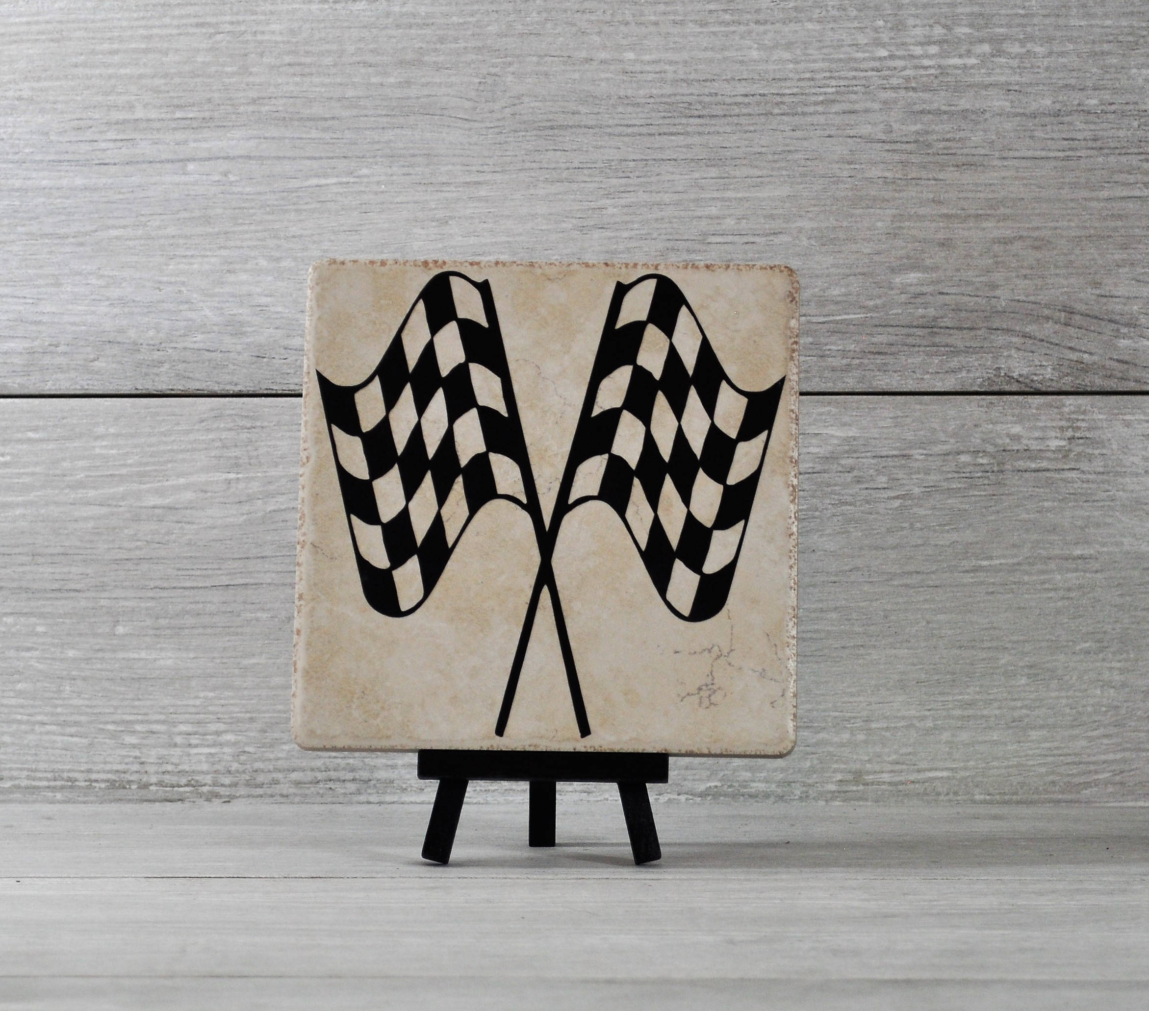 Checkered Flag Decorative Tile With Stand