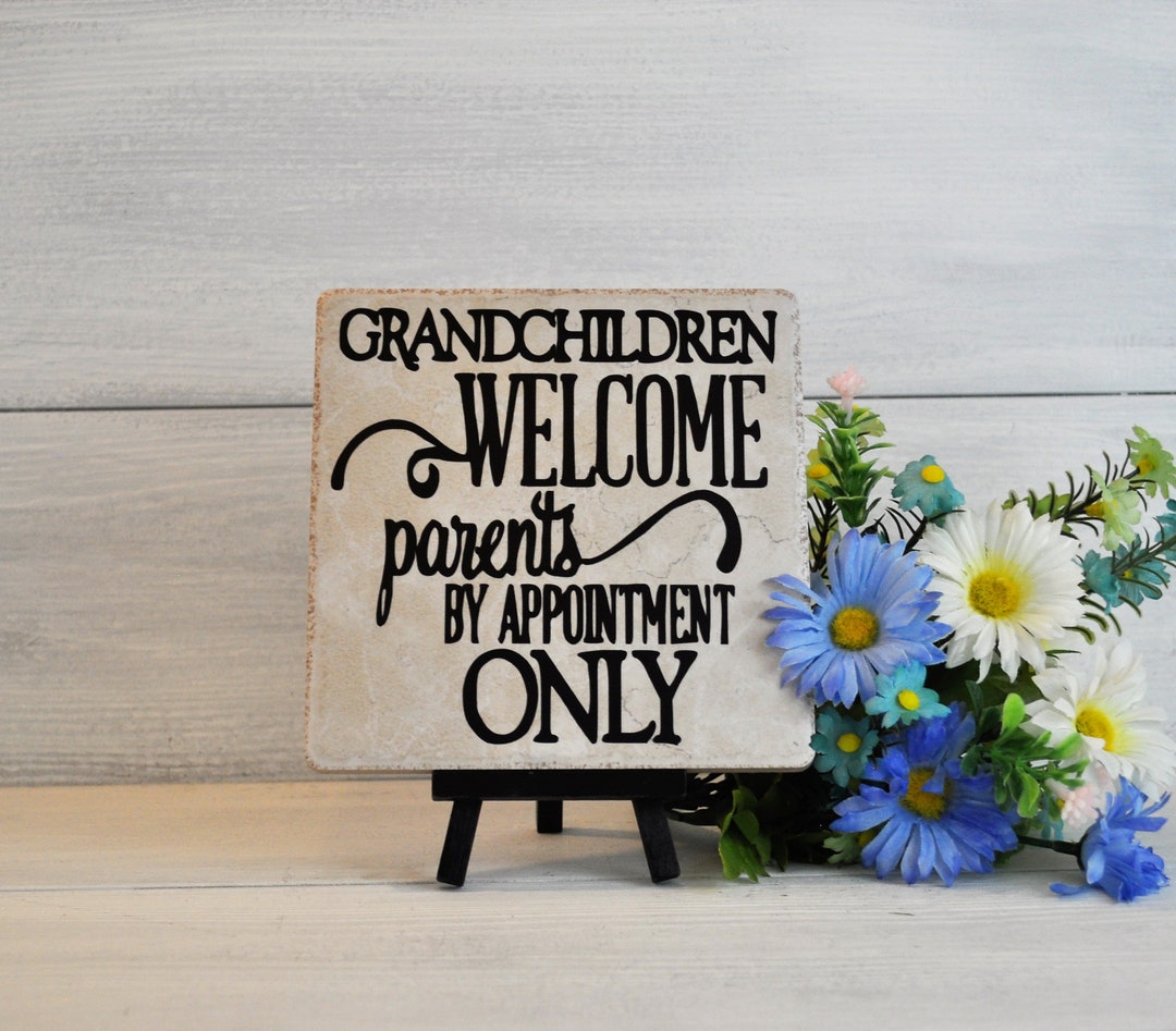 Grandchildren Welcome Vinyl Tile Sign: Rustic Grandparent Gift - Etsy