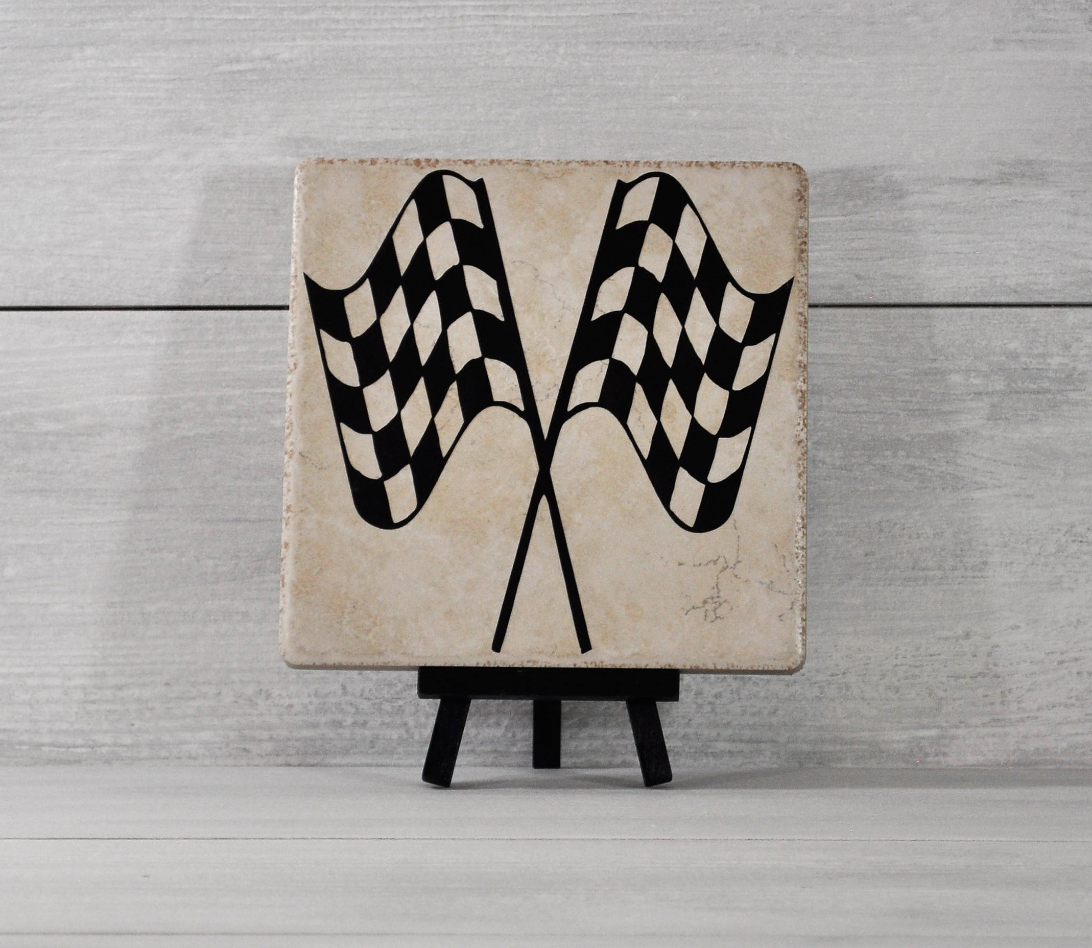 Checkered Flag Decorative Tile With Stand