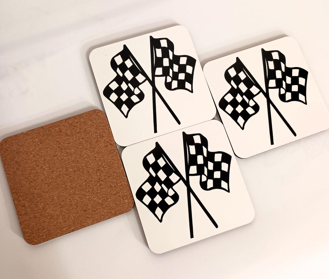 Checkered Flag Coasters: Racing Fan Gift, Set of 4 - Etsy