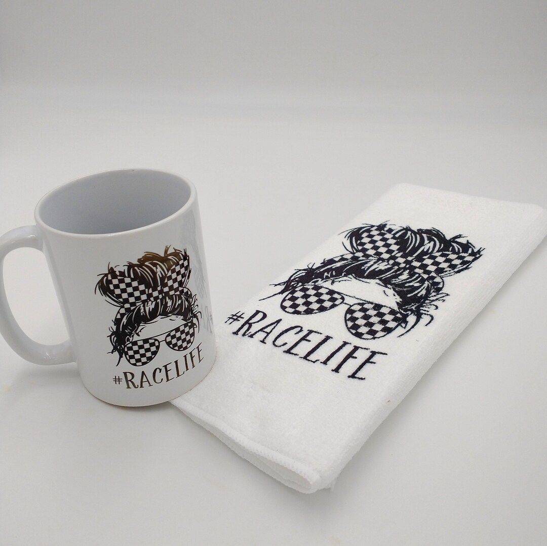 Racing Coffee Mug and Tea Towel, Racelife Gift Set Coffee Cup 15 Oz ...