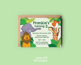 Editable Safari Animal Themed Birthday Party Invitation, Printable ...