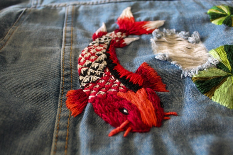 Hand Embroidered Koi Fish Jacket - Etsy