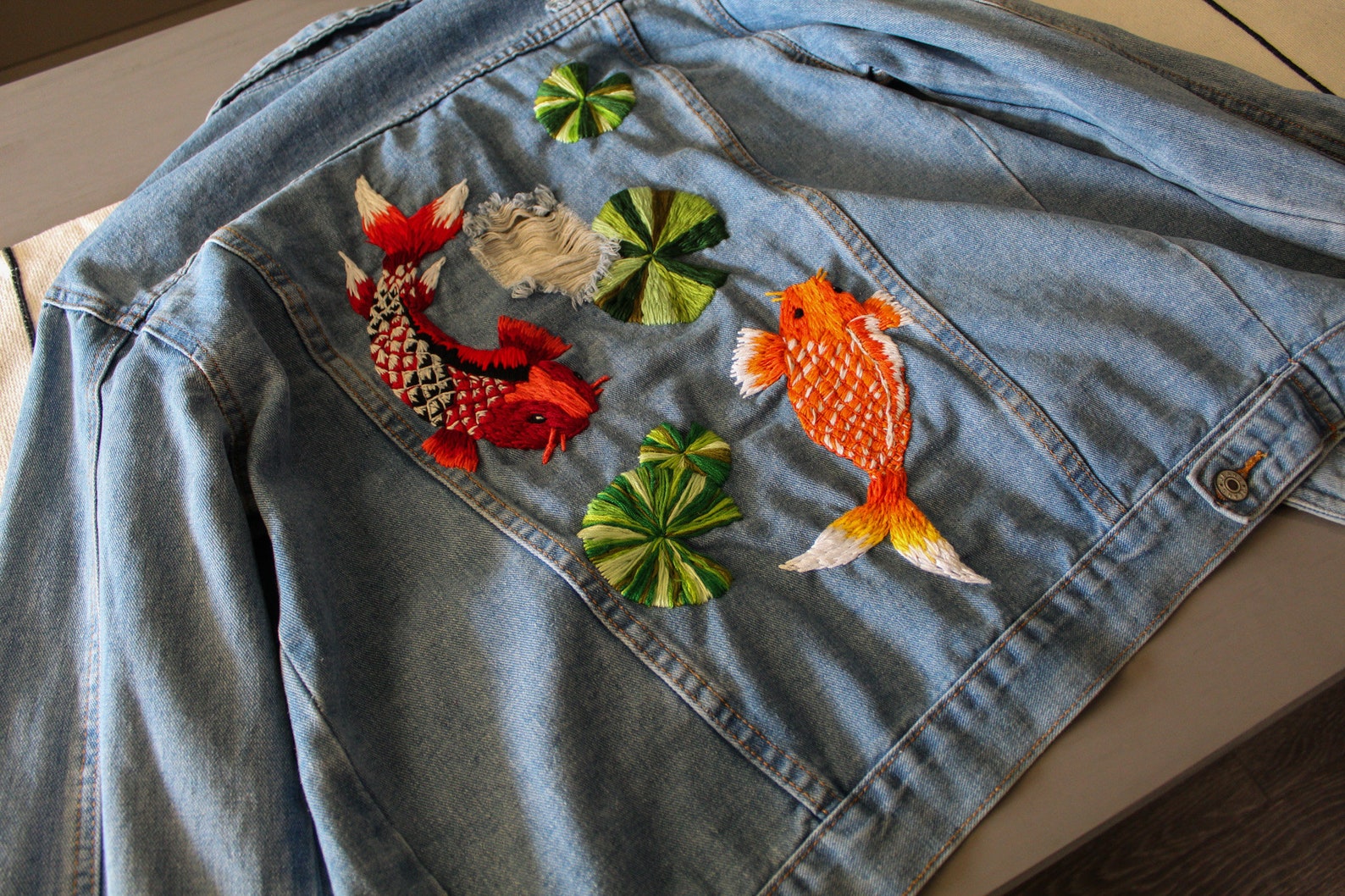 Hand Embroidered Koi Fish Jacket - Etsy