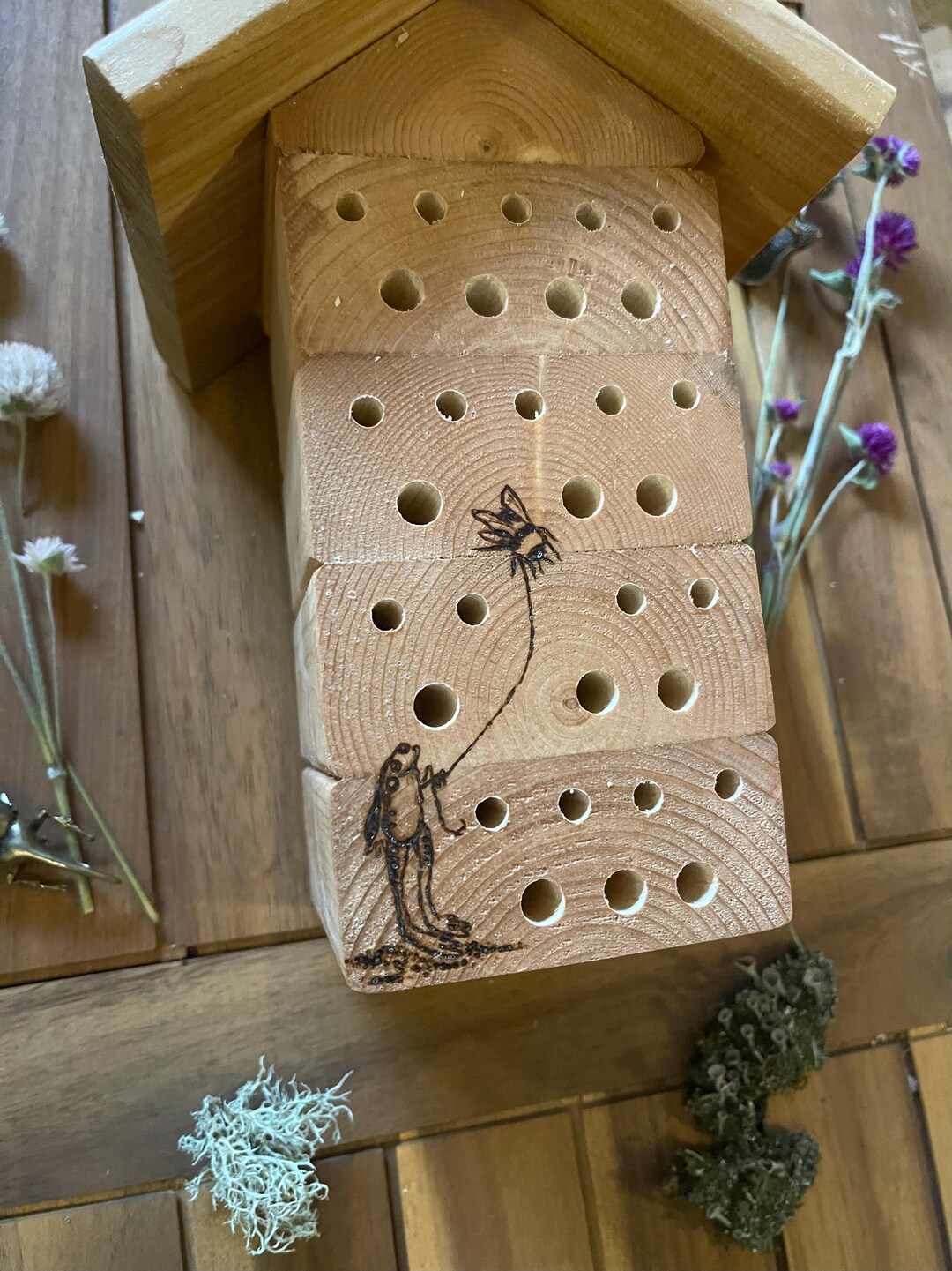 Wood-burned Solitary Bee House - Etsy