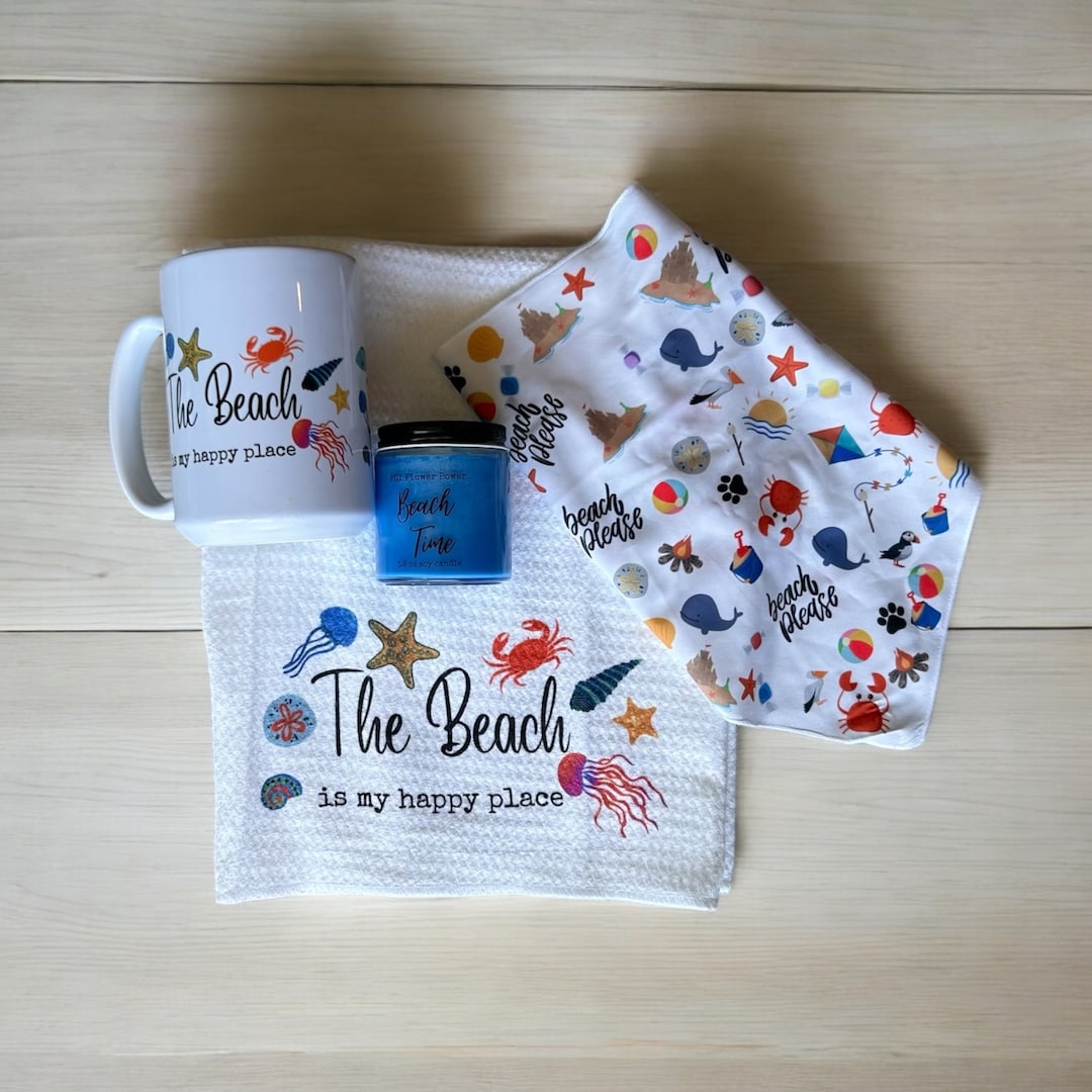 Beach Gifts, Beach is My Happy Place Gift Set, Beach Mug, Beach Bandana ...