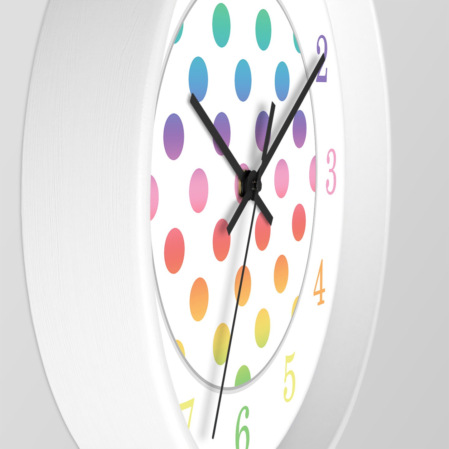 Rainbow Polka Dots Wall Clock White Wood Frame 10-inch Round Clock Made ...