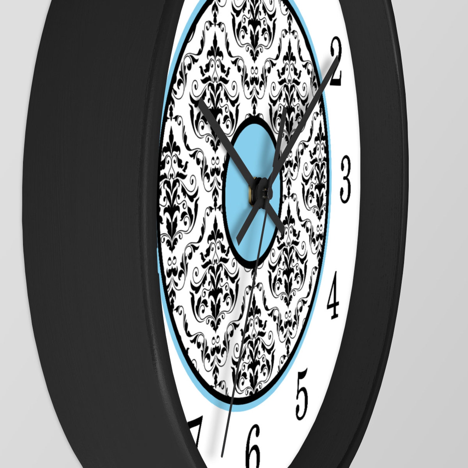Sky Blue Damask Wall Clock Black White Damask with Light Blue | Etsy