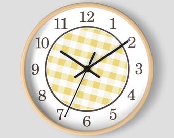 Blue Gingham Wall Clock Pattern in Blue and White With Wood | Etsy