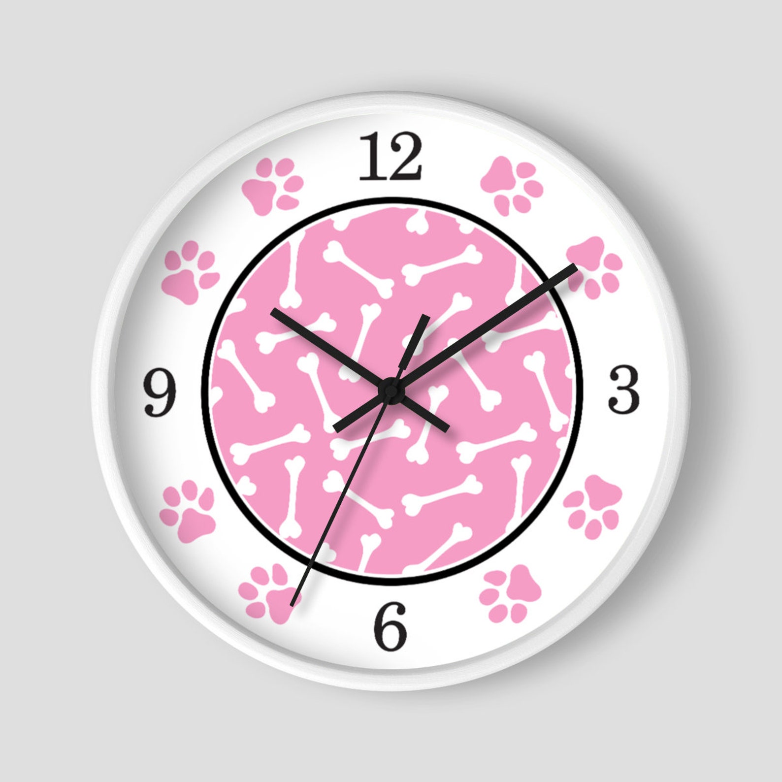 Dog Bone Paw Print Wall Clock Pink White Wood Frame - Etsy