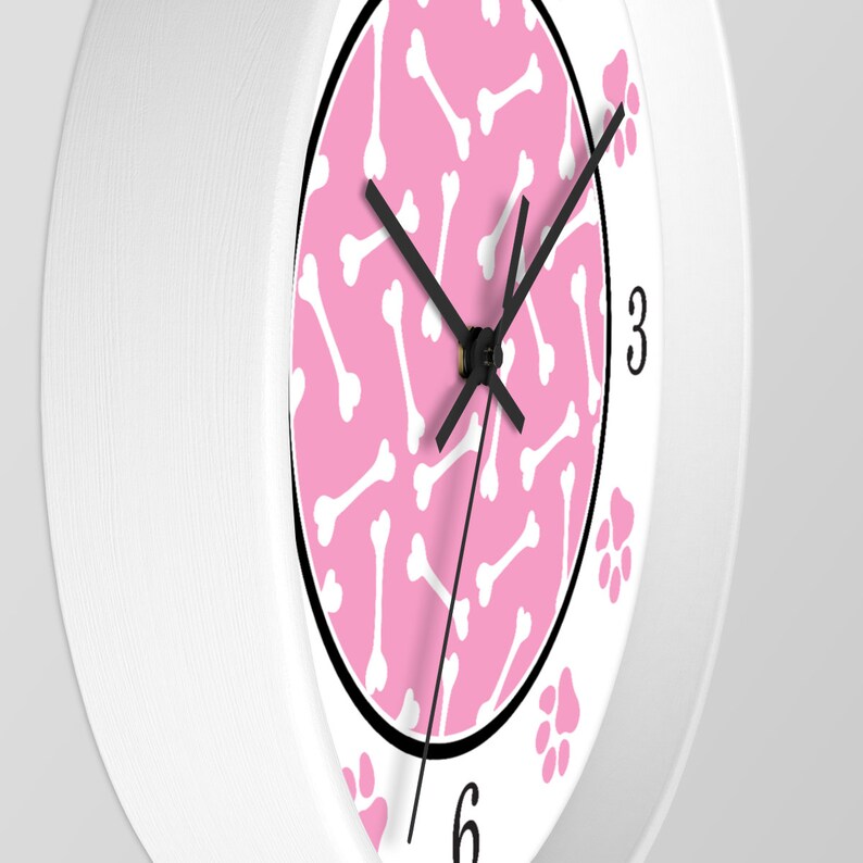 Dog Bone Paw Print Wall Clock Pink White Wood Frame - Etsy
