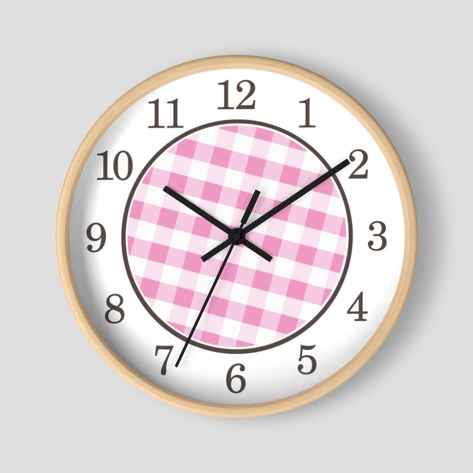 Pink Gingham Wall Clock Pattern in Pink and White With Wood - Etsy