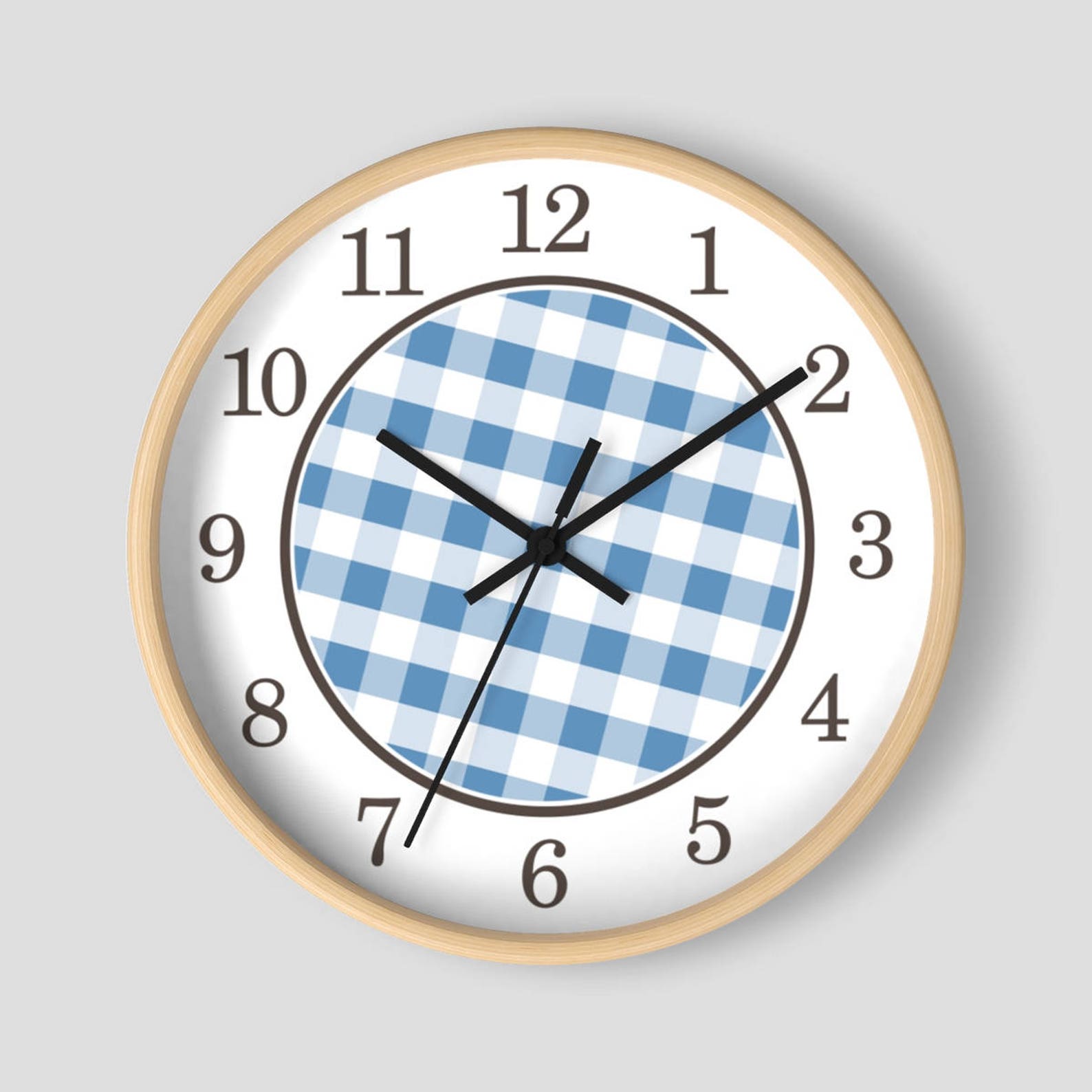 Blue Gingham Wall Clock Pattern in Blue and White With Wood - Etsy