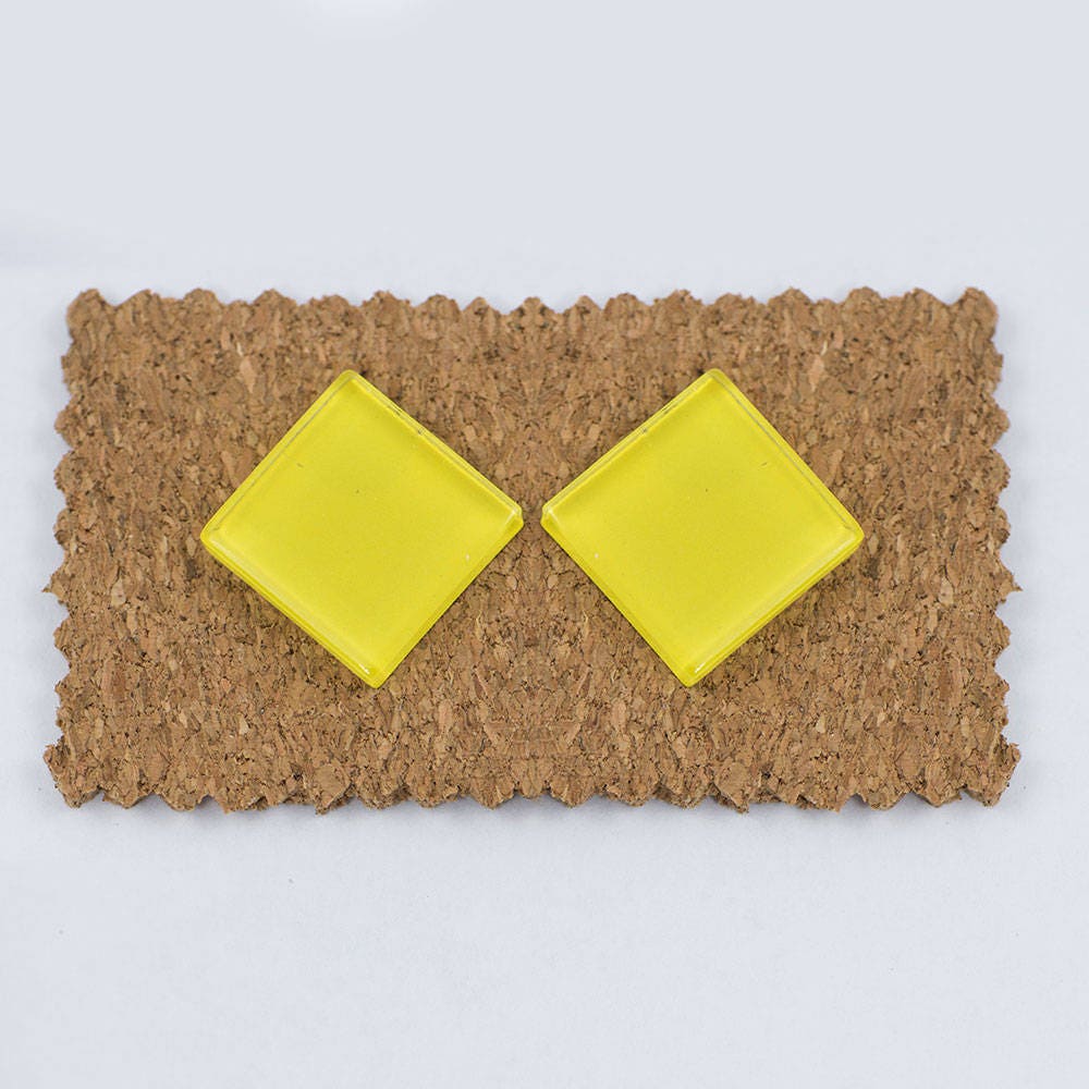 Yellow Stud Earrings Modern Square Stud Glass Yellow Stud - Etsy