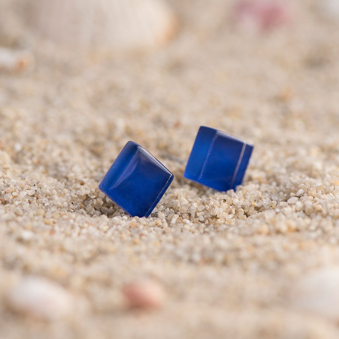 Blue stud earrings Royal blue earrings studs Minimalistic | Etsy