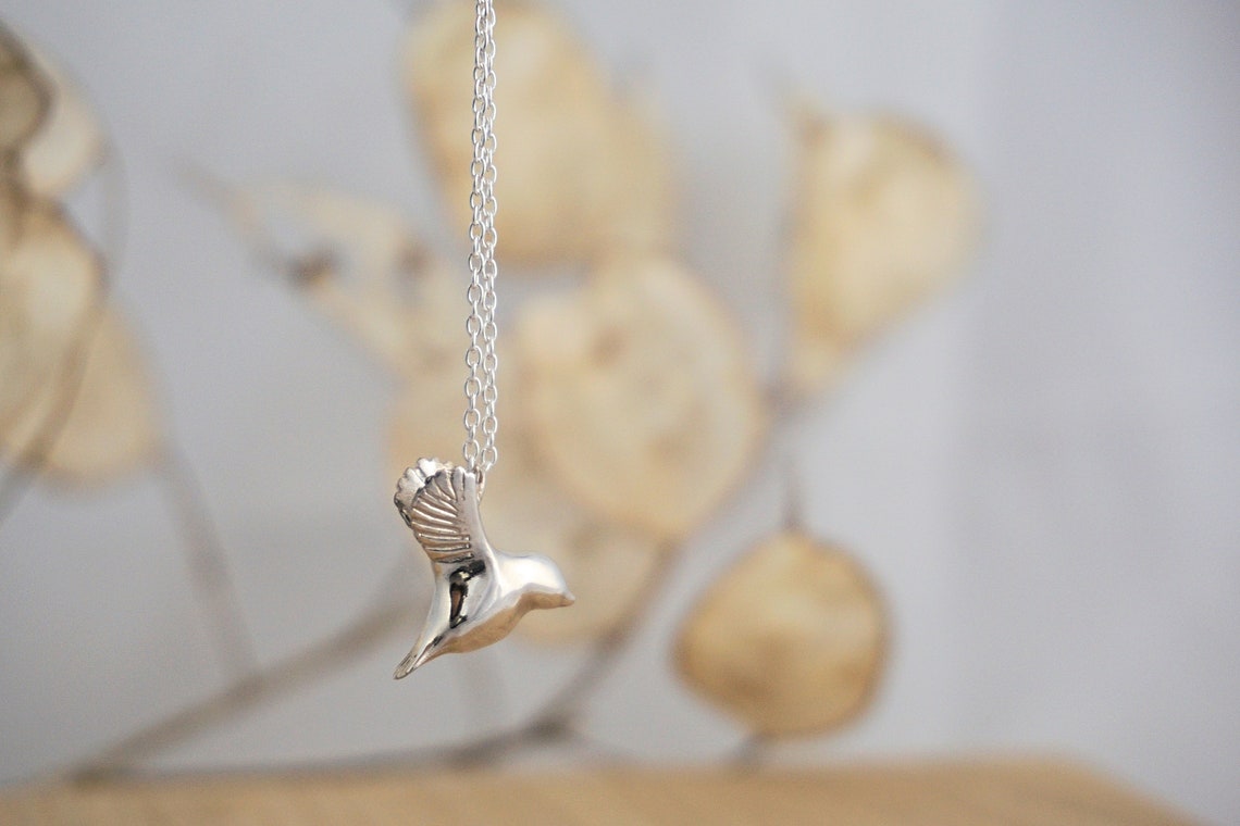 Flying Bird Necklace | Hand Carved Design | Sterling Silver, Gold, Rose ...
