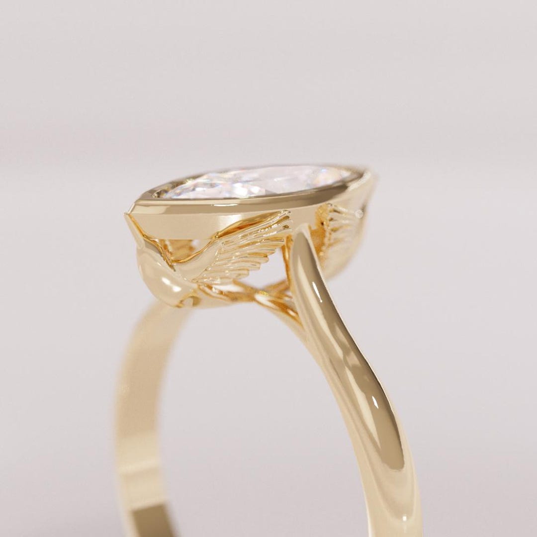 Hummingbird Engagement Ring - Lab Grown North South Marquise Diamond ...